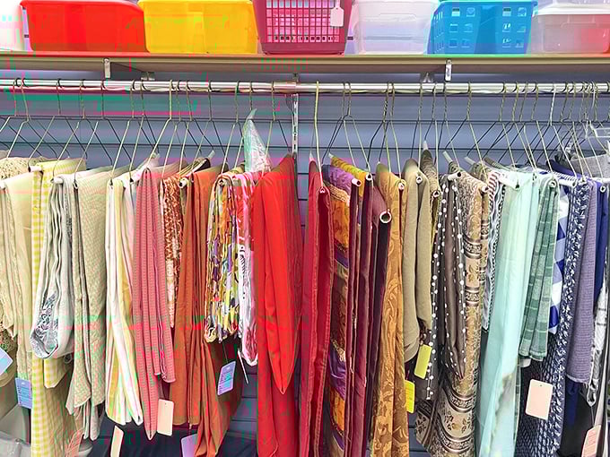 A textile rainbow for crafters and creators—where yesterday's curtains become tomorrow's masterpieces without the fabric store markup.