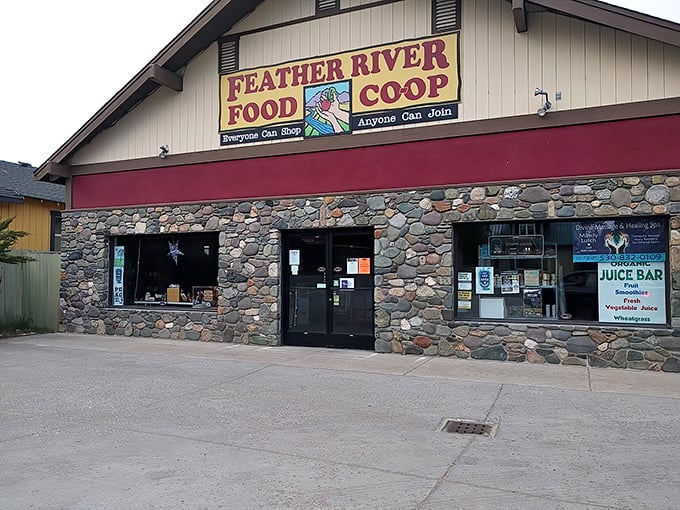 The Feather River Food Co-op proves good food doesn't require big-city prices—community-owned goodness in a stone-clad package.