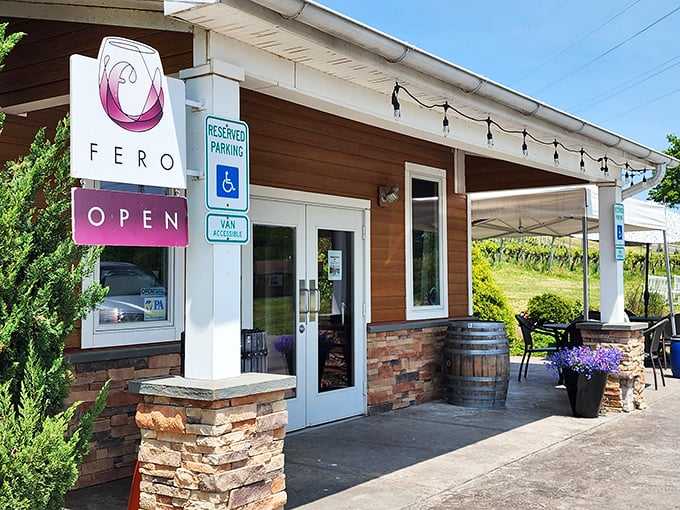 Fero Vineyards welcomes visitors with rustic charm and string lights, promising wine experiences that taste like Pennsylvania sunshine in a glass.