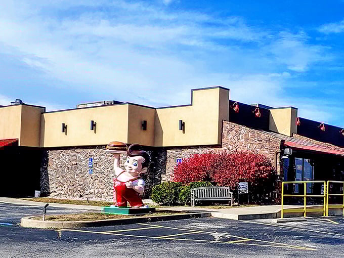 Even the Big Boy statue seems more relaxed here, as if he too has discovered the joy of small-town living without big-city prices.