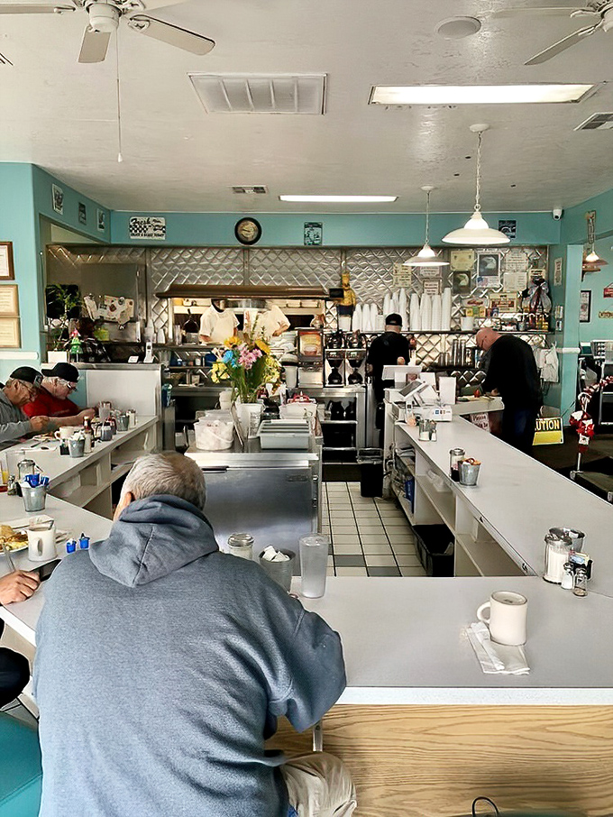 Counter seats and booths filled with locals – the universal sign of a diner worth its salt.