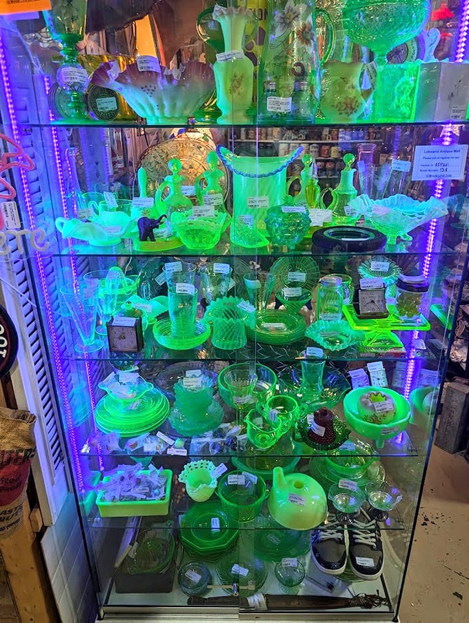 Under dramatic lighting, uranium glass glows an otherworldly green, like kryptonite for your wallet. Collectors, prepare to be mesmerized!