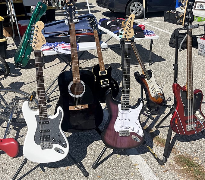 Six-string stories waiting to be told. These guitars have probably played everything from "Stairway to Heaven" to "Baby Shark."