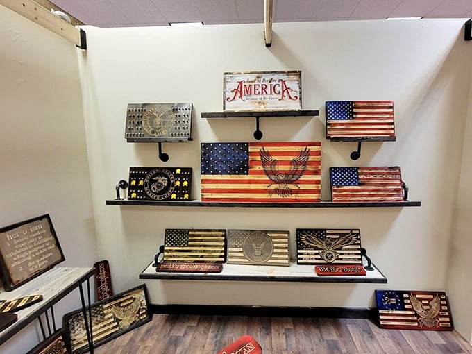 Patriotic decor that spans generations—from rustic wooden flags to eagle emblems that would make any front porch proudly scream "America!"