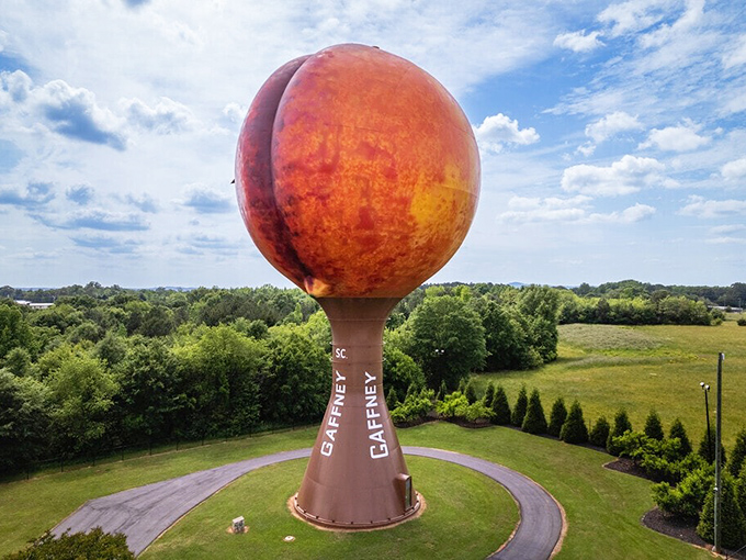 The Peachoid stands sentinel over the South Carolina countryside, a juicy beacon visible for miles around. Georgia, eat your heart out.