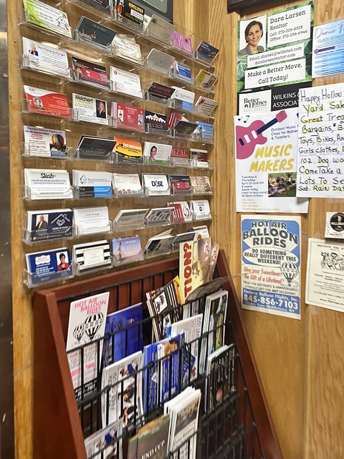 The community bulletin board—Delaware's analog version of social media where hot air balloon rides compete with local business cards for attention.