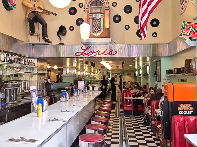 The counter seating—where solo diners become part of the Lori's family and the coffee refills come with a side of local wisdom.