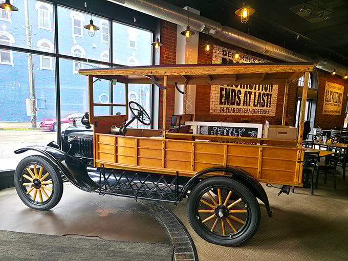 A vintage delivery truck parked inside isn't just decoration – it's a conversation starter that reminds us good things are worth waiting for.
