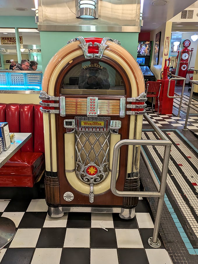 The Wurlitzer jukebox isn't just decoration—it's a time machine. Drop in a quarter and suddenly it's 1955 and your milkshake tastes even better.
