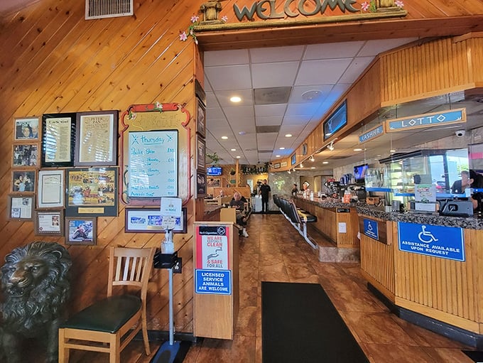 The "Welcome" sign says it all—this isn't just a place to eat, it's a community gathering spot where everyone knows the specials.