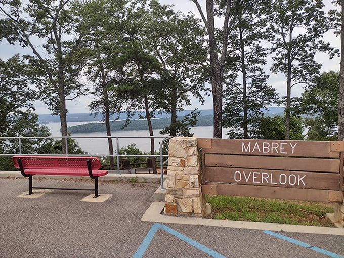 Mabrey Overlook's red bench – where sitting down for "just five minutes" turns into an hour of peaceful contemplation.