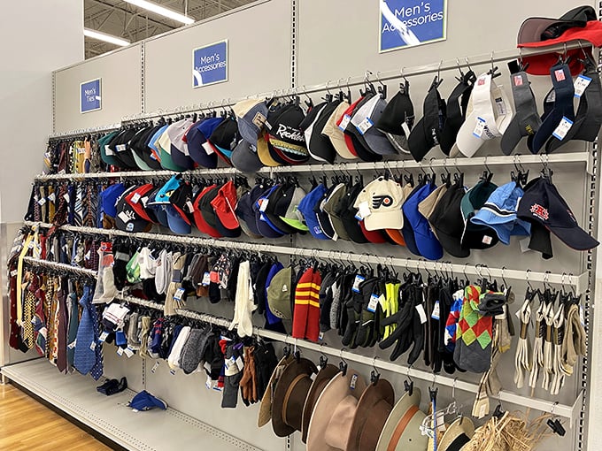 Hat's off to this men's accessories section! From Phillies caps to fancy fedoras, this is where style meets practicality on a budget. 