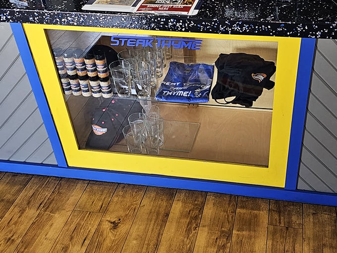 The merch display – because sometimes you need to take a piece of your favorite hangout home, beyond the leftovers in a box.
