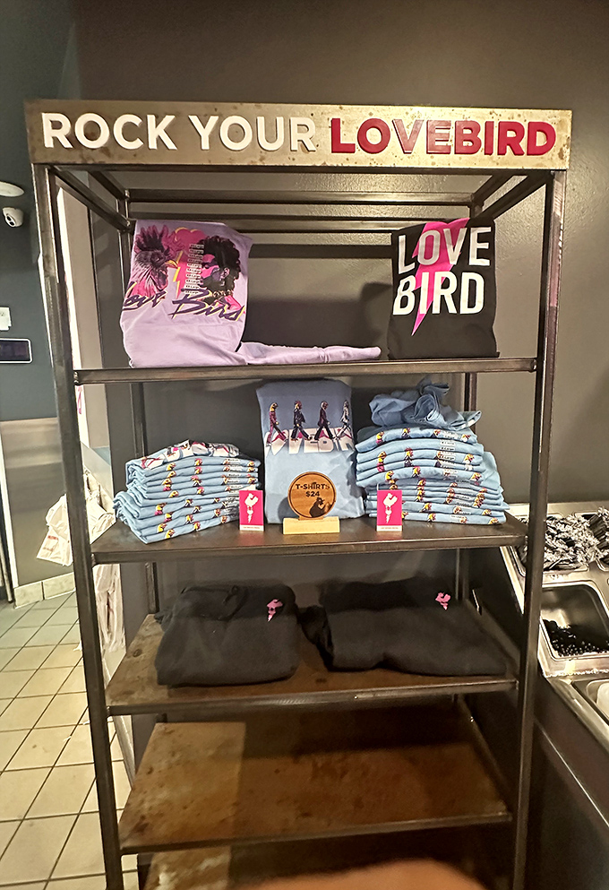 "Rock Your LoveBird" indeed—when the chicken's this good, you'll want the t-shirt to prove you were there.