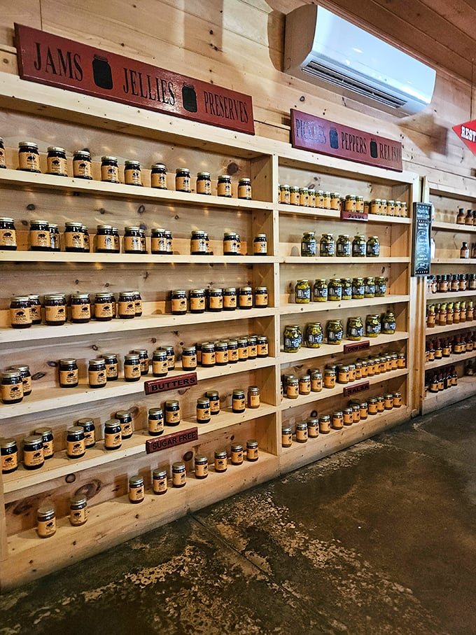 A wall of jarred delights – preserves, jellies, and sauces that let you take a taste of Bigun's home, prolonging the barbecue afterglow.