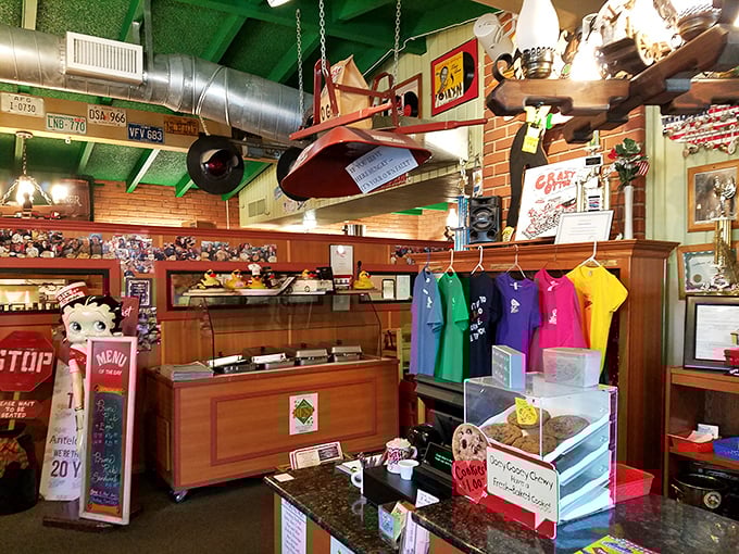 Merchandise corner where you can take home a souvenir—because sometimes a t-shirt is the only proof you didn't dream that massive omelet.