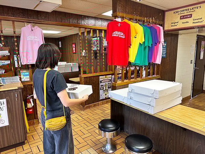 Rainbow-bright t-shirts proclaim donut allegiance to the world. Wearing one is like joining a delicious secret society without the complicated handshakes.