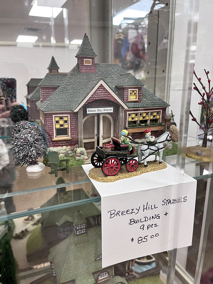 Miniature worlds in perfect detail! This Breezy Hill Stables collectible proves one shopper's castoff becomes another's cherished display piece.