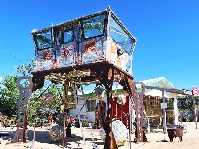 The Noah Purifoy Outdoor Desert Art Museum transforms everyday objects into surreal sculptures that seem to have grown organically from the sand.