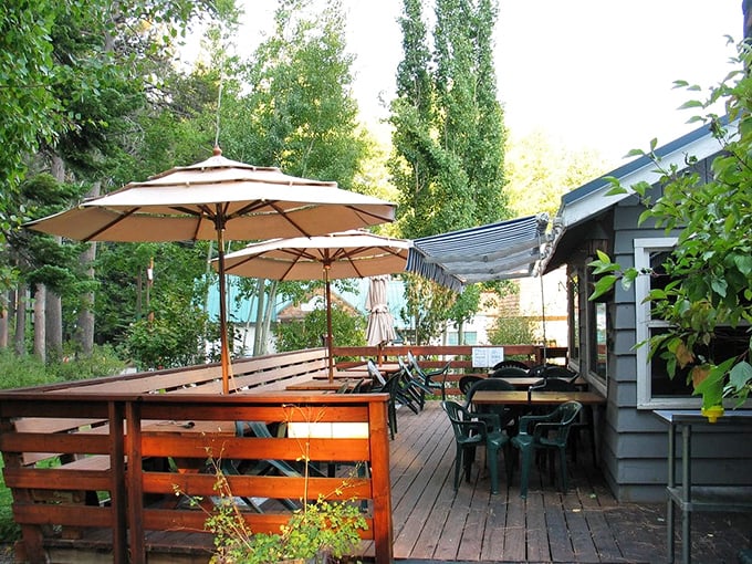 The outdoor deck where pine-scented mountain air becomes an essential ingredient in every bite. Summer breakfast perfection.