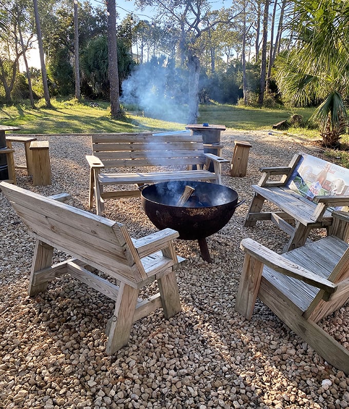 Fire pits and Adirondack chairs—where the best post-dinner conversations happen under a canopy of Florida pines and palms.