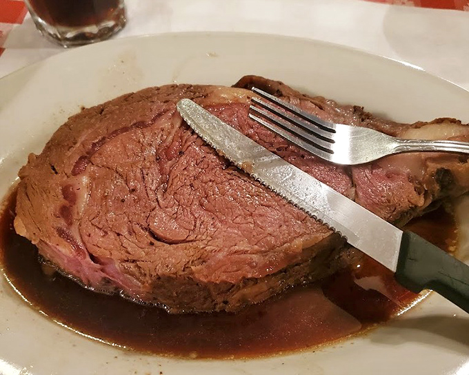 Prime rib so perfectly cooked, it practically slices itself—a carnivore's dream hiding on an Italian menu.
