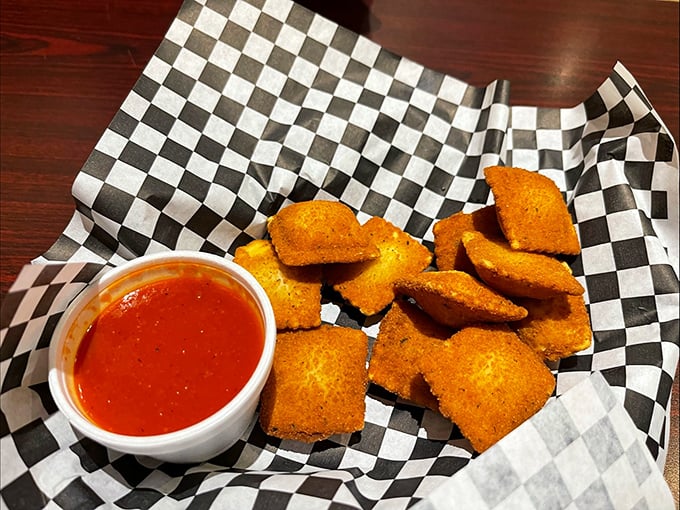 Golden-fried ravioli squares—crispy on the outside, tender on the inside—the perfect appetizer for sharing (or not).