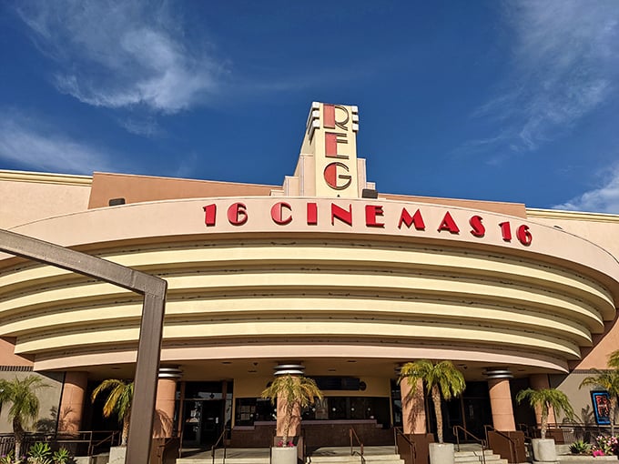 Regal Cinemas' art deco façade promises entertainment without the Hollywood prices. Tuesday senior discounts make date night even sweeter.