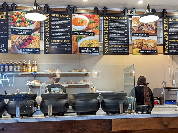 Refuel between bargain hunts at the food court, where Pennsylvania Dutch specialties like chicken corn soup offer a taste of local flavor.