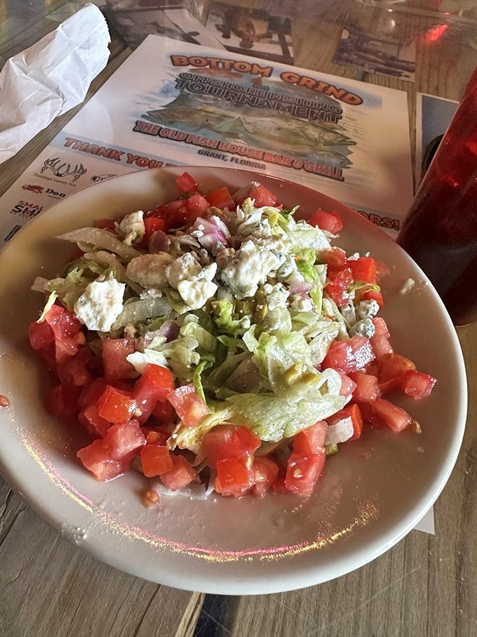 A salad that doesn't apologize for being a salad—fresh, vibrant, and making you feel slightly virtuous before ordering key lime pie.