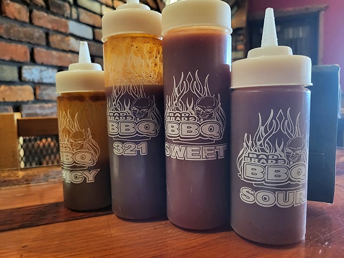 The sauce lineup: where sweet, spicy, tangy, and smoky stand at attention, ready to elevate your barbecue experience to new heights.