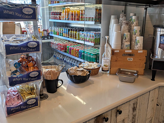 Coffee station essentials and colorful drink options await—because in Maryland, hospitality means never letting a guest's cup stay empty for long.