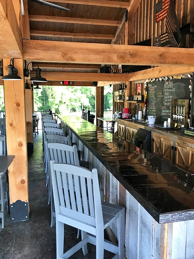 A glimpse of the outdoor bar area, where summer evenings stretch into night and cold drinks taste even better with a side of fresh air.