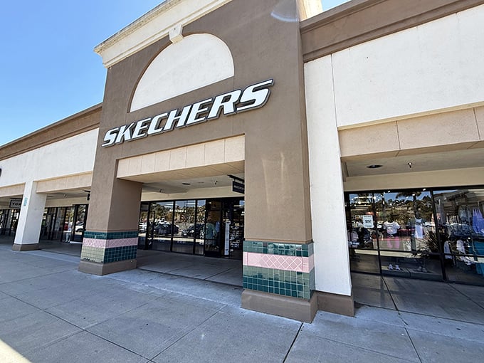 Skechers promises comfort for feet tired from power-walking the outlet circuit in search of the perfect deal.