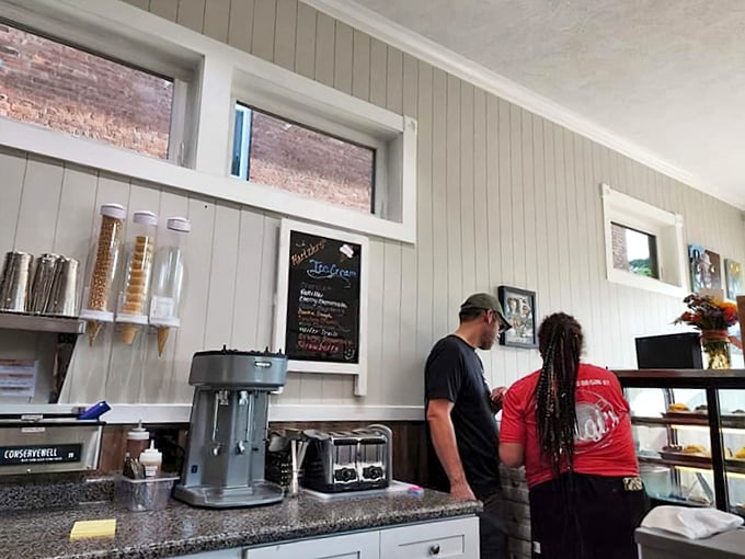 The staff works their breakfast magic behind the counter, where coffee flows freely and special orders don't upset them. The heart of any great diner.