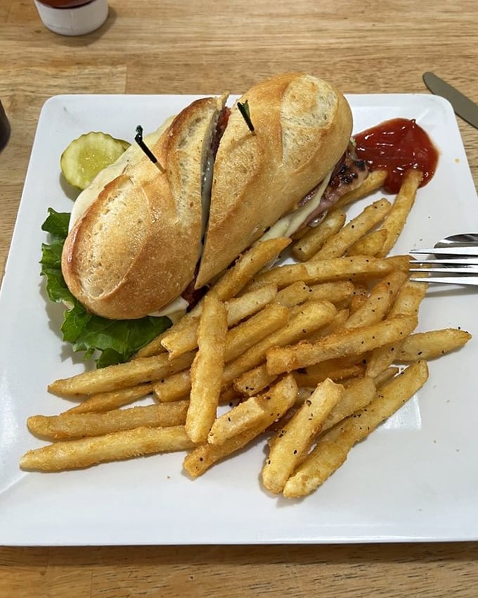 The sandwich that makes lunch jealous of breakfast. Those fries aren't just crispy—they're what potato dreams are made of.
