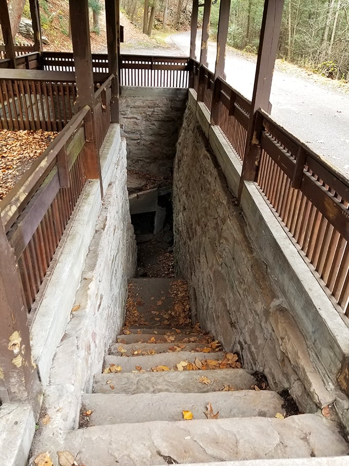 Stairway to coolness, literally. These stone steps descend into the Ice Mine, where summer visitors are shocked by winter temperatures year-round.