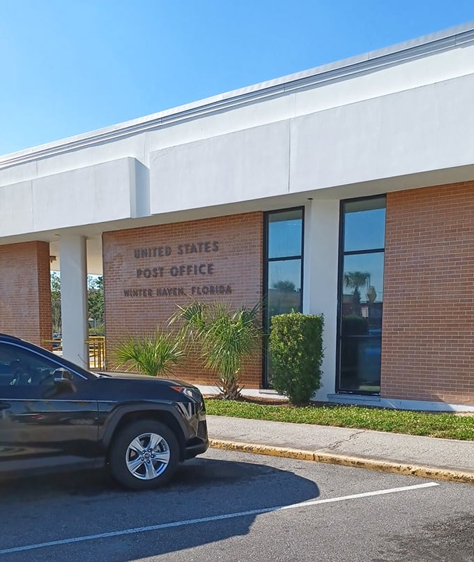 Even the post office in Winter Haven has that distinct Florida vibe—palm trees included with your stamps and packages.