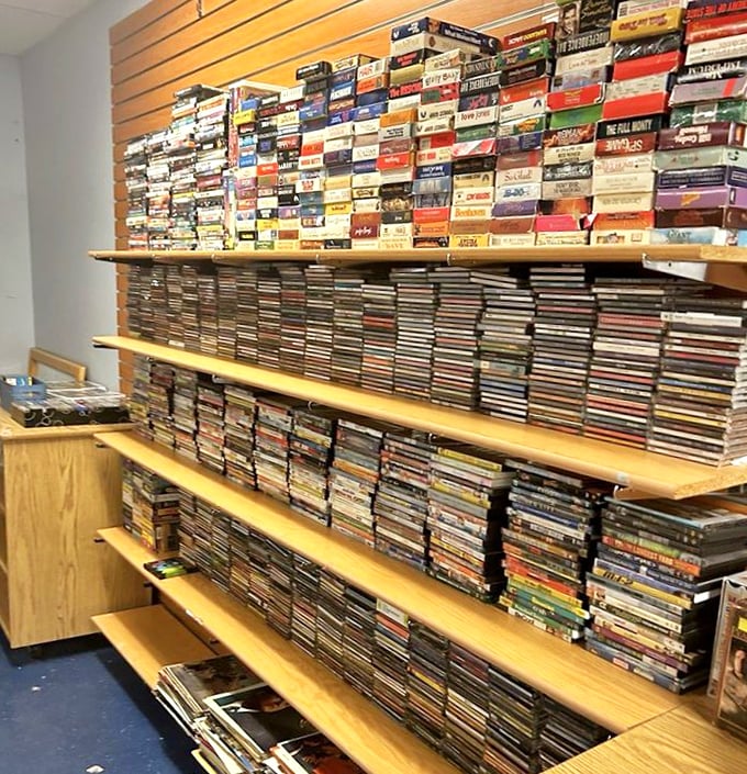 Media nostalgia by the shelf-full. Before streaming, we owned our entertainment—and apparently, we owned a lot of it.