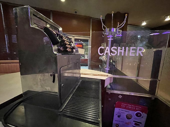 The vintage cashier station—where memories are tallied alongside your bill. Some things technology can't improve upon.