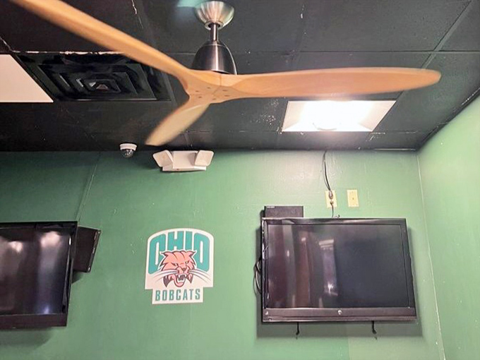 Ohio Bobcats pride on display—because nothing says "local institution" like showing your allegiance to the hometown team between bites of breakfast.