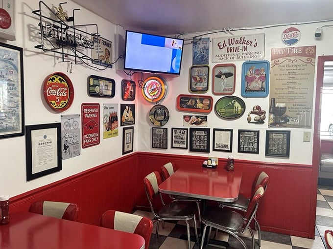 The walls tell stories that menus can't, with vintage signs and memorabilia creating a museum of American dining culture.