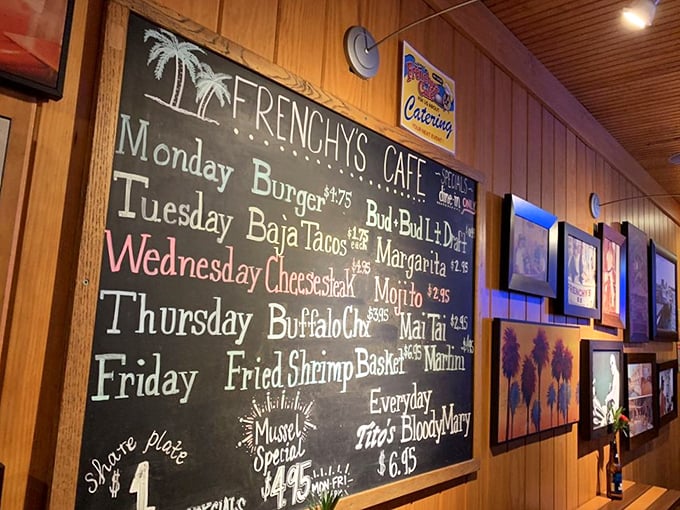 Daily specials board offering new reasons to become a regular at this beachside paradise.