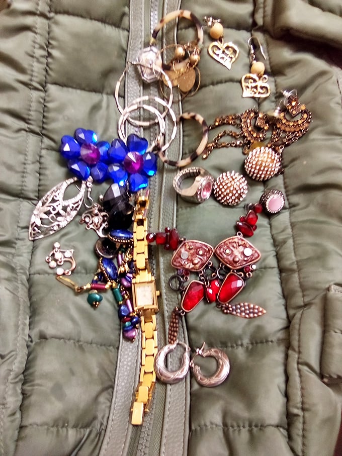 Jewelry that whispers tales of previous lives—vintage watches, colorful earrings, and bracelets that have adorned countless wrists before yours.