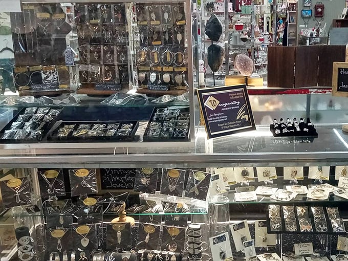 Jewelry cases glitter with the promise of vintage treasures – where someone's "I can't believe I got rid of that" becomes your "I can't believe I found this!"