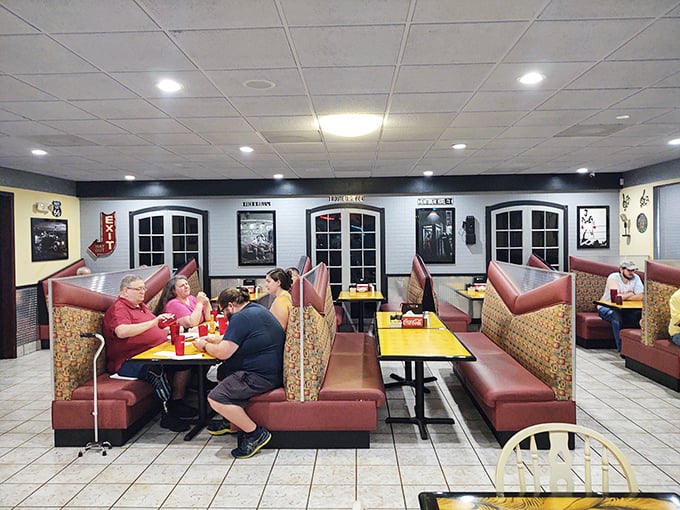 Classic booth seating arranged for privacy and comfort – the perfect setting for solving the world's problems over pancakes.
