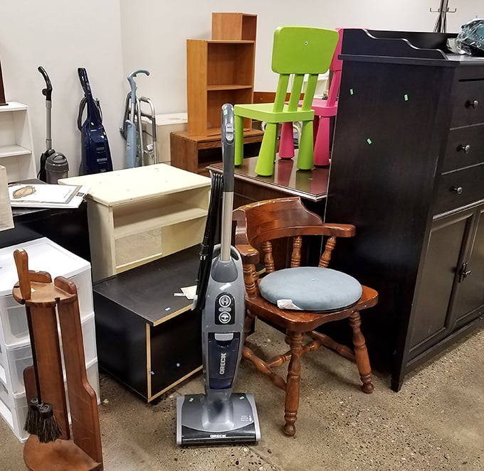 The furniture graveyard – where vacuum cleaners, bookshelves, and that lime green chair stage their comeback tour.