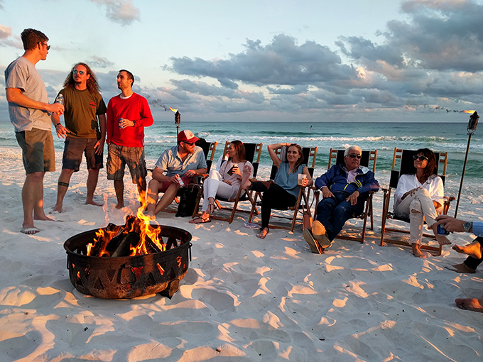 Beach bonfires: where stories get better, friendships grow stronger, and nobody cares about tomorrow's sand in unexpected places.