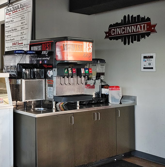 The beverage station stands ready – because tackling serious barbecue requires proper hydration strategy and perhaps a little liquid courage.