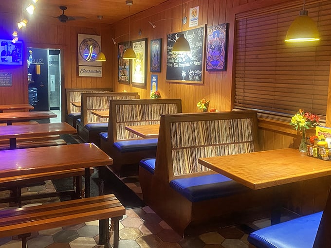 Booth seating with that classic diner vibe where countless vacation stories and first dates have unfolded over grouper.